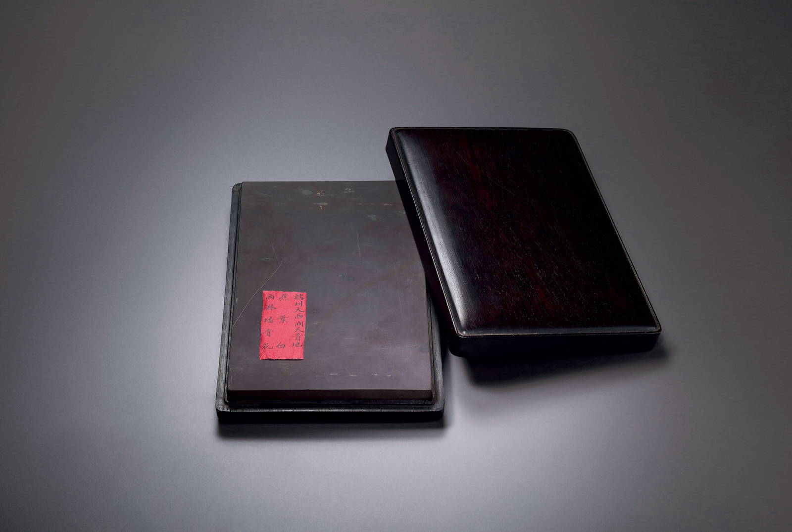 A Inkstone With A Red Wood Box And Cover Auction