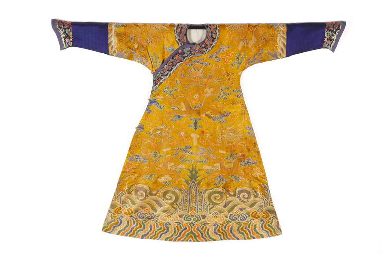 A Dragon Embroidered Cloud Brocade Yellow Robe