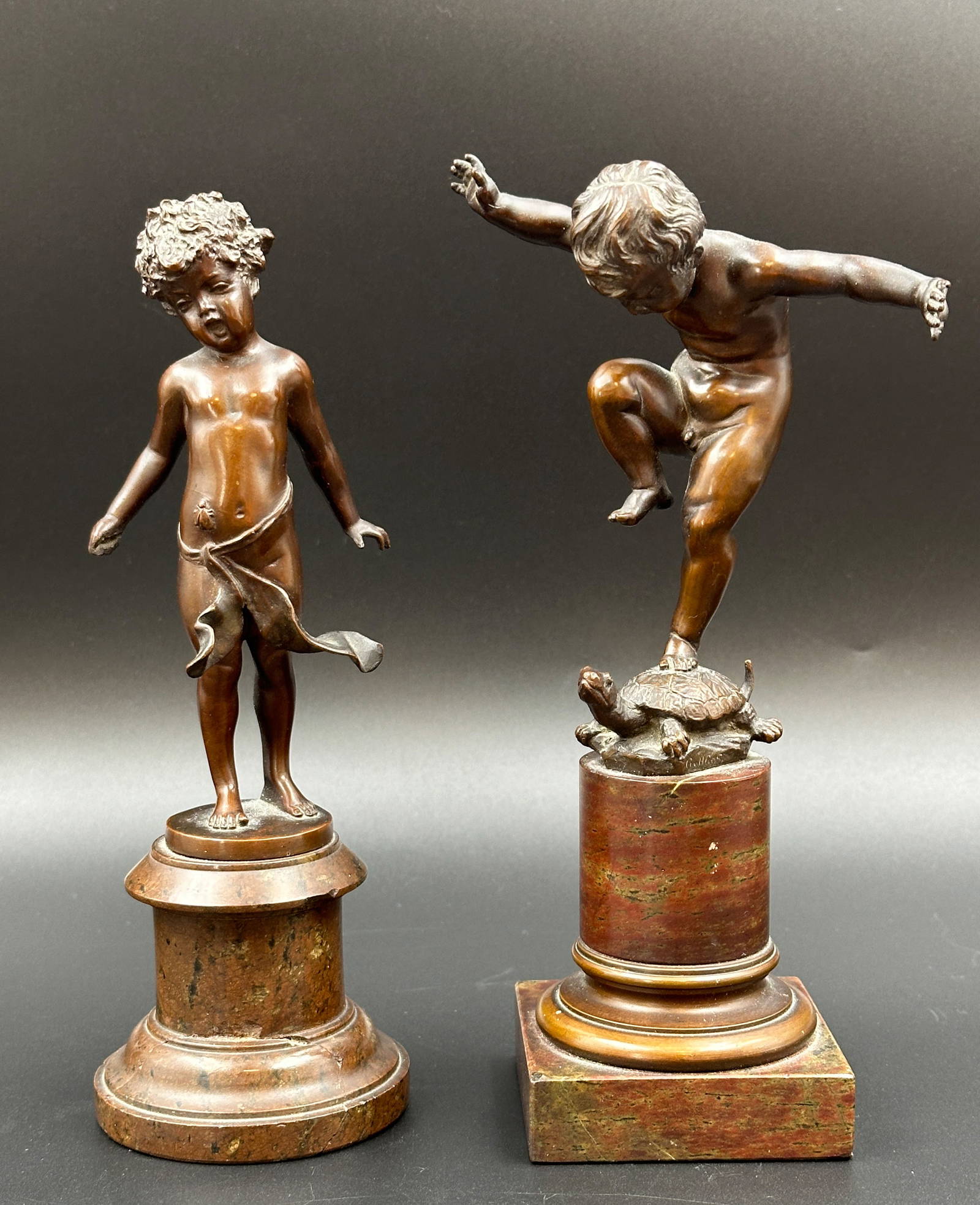 Otto Geyer (1843 - 1914) / Unleserlich Signiert. 2 Bronzen. "knabe Mit ...