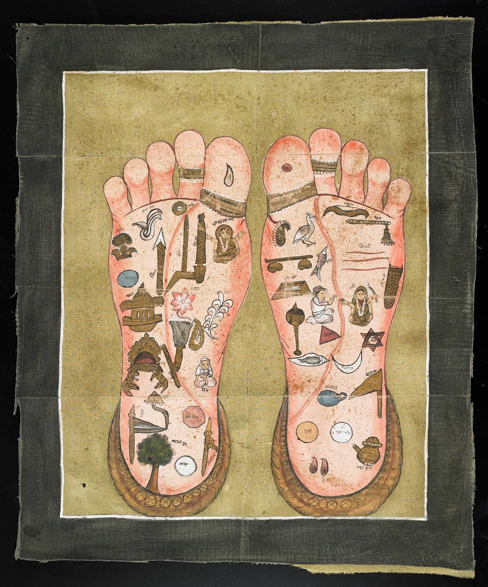 Indian Vishnu Pada Footprint Tantric Painting India, 20th Century 45.5 ...