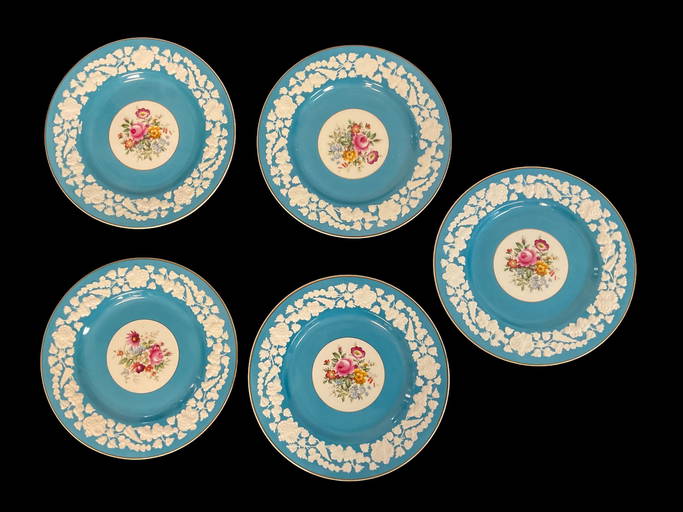 George Jones Rhapsody Crescent 1920's Blue Dinner Plates Set Of 10