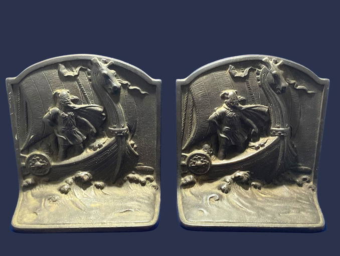 Vintage 1930s Cast Iron, Bronze Viking Ship Bookends (#0345) on Dec 04 ...