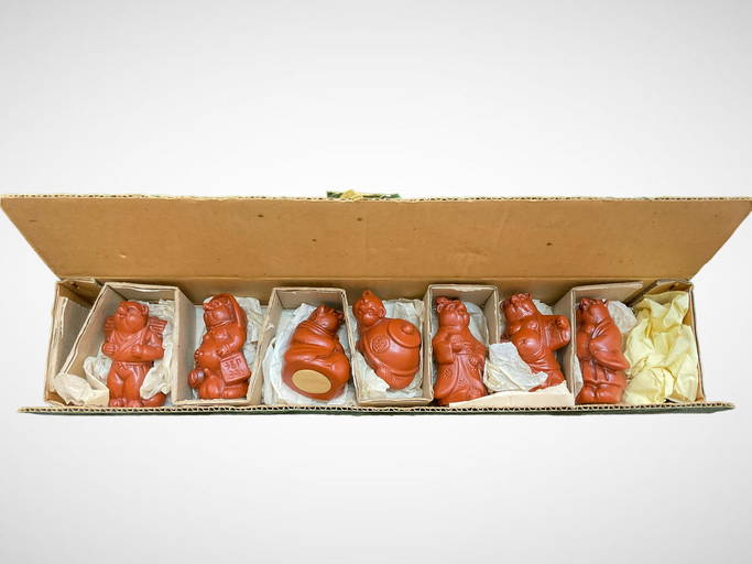 7 Japanese Tanuki Lucky Gods Figurines