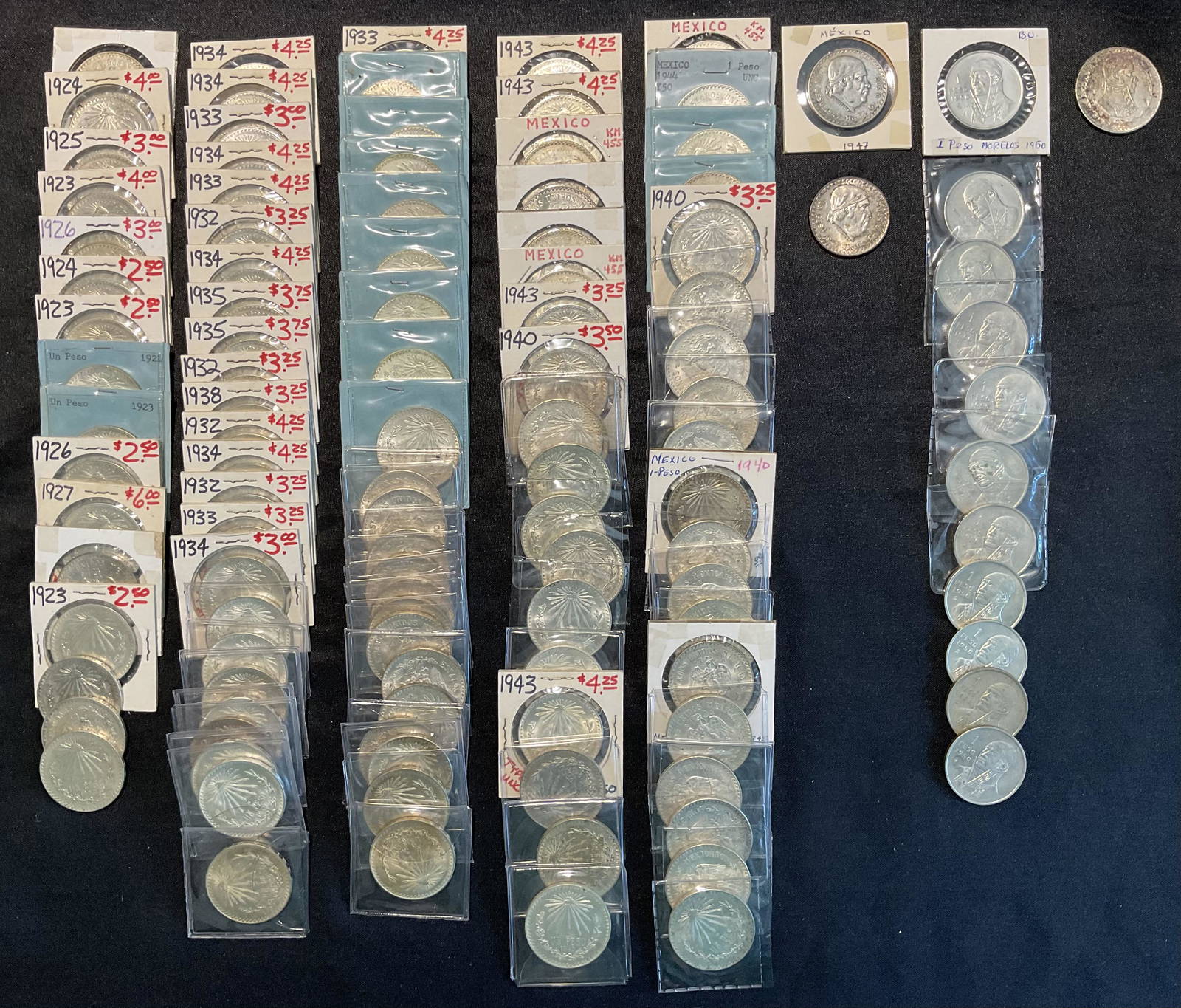 Group Of 114 Mexico Silver Pesos 1920s, 30s, 40s, 50s, See Detail Auction