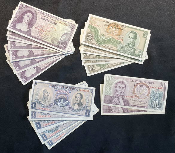 Group Of 23 Colombia Bank Notes Mixed Dates And Denominations