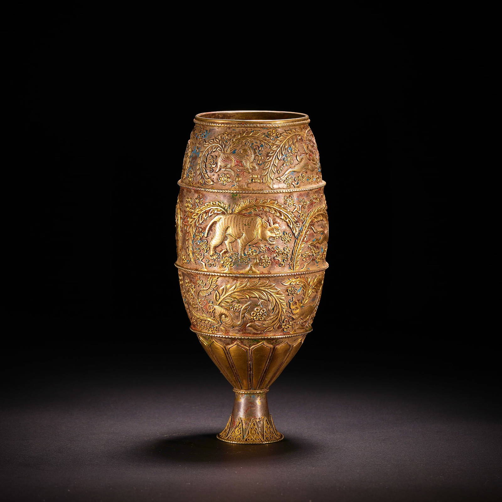 Pre-ming Dynasty Gilt Silver Drinking Vessel With Animal Patterns Auction