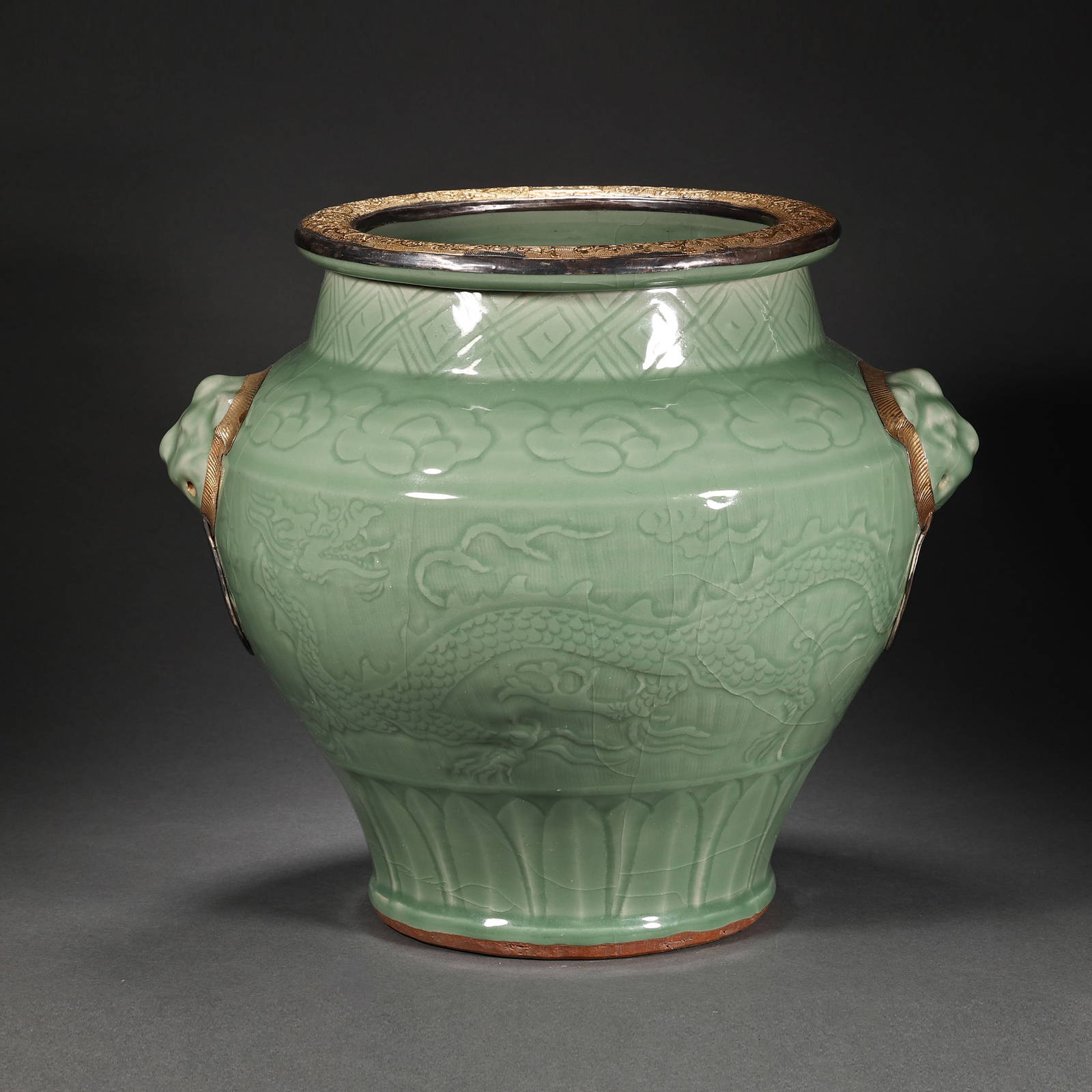 Pre-ming Celadon Large Jar With Animal Heads Auction