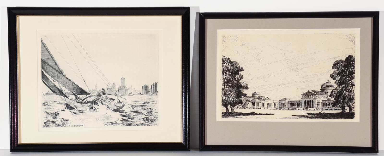 Leon Rene Pescheret: Four Framed Etchings Of Chicago. Auction