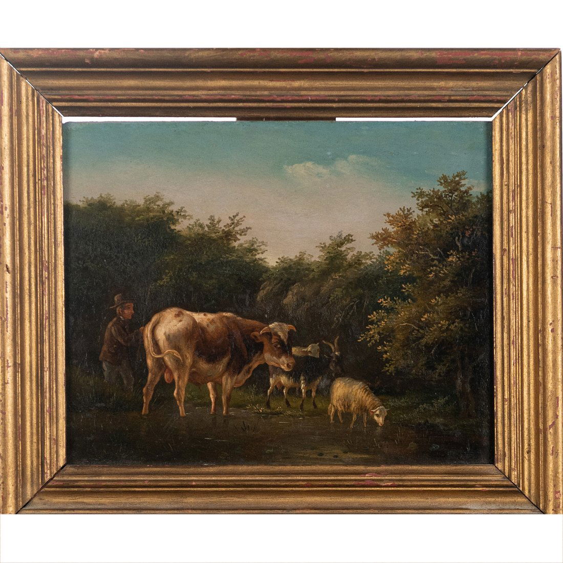 Original Oil Painting "cattle & Lake" By Frederich Johann Voltz (1817 1886)