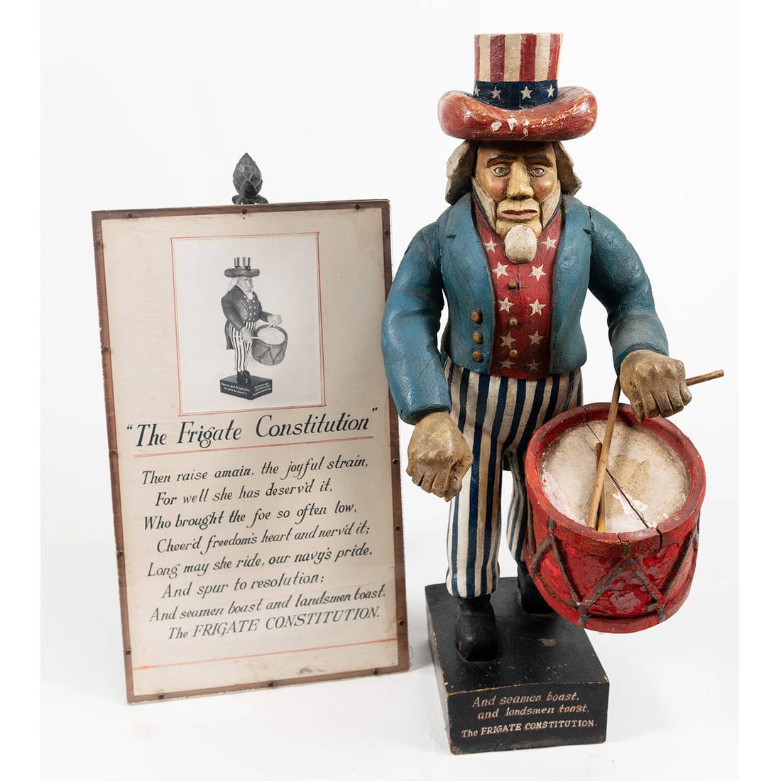 Vintage Carved Uncle Sam With Framed "the Frigate Constitution" Plaque ...