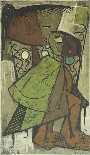 Angel Botello, Muneca, Linocut Edition Of 60