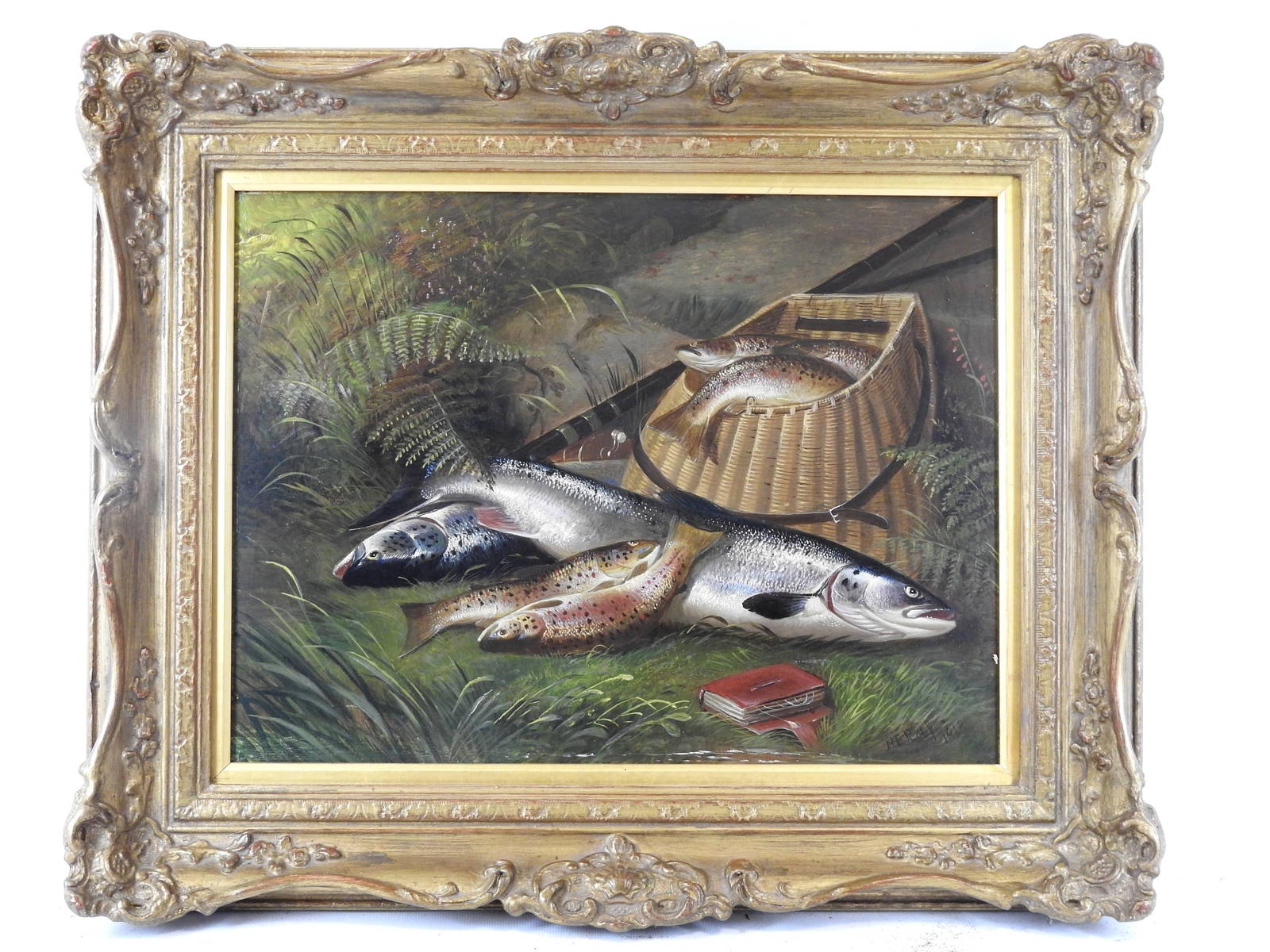 Henry Leonidas Rolfe (1824-1881) : Nature Morte Aux Six Saumons, Canne ...