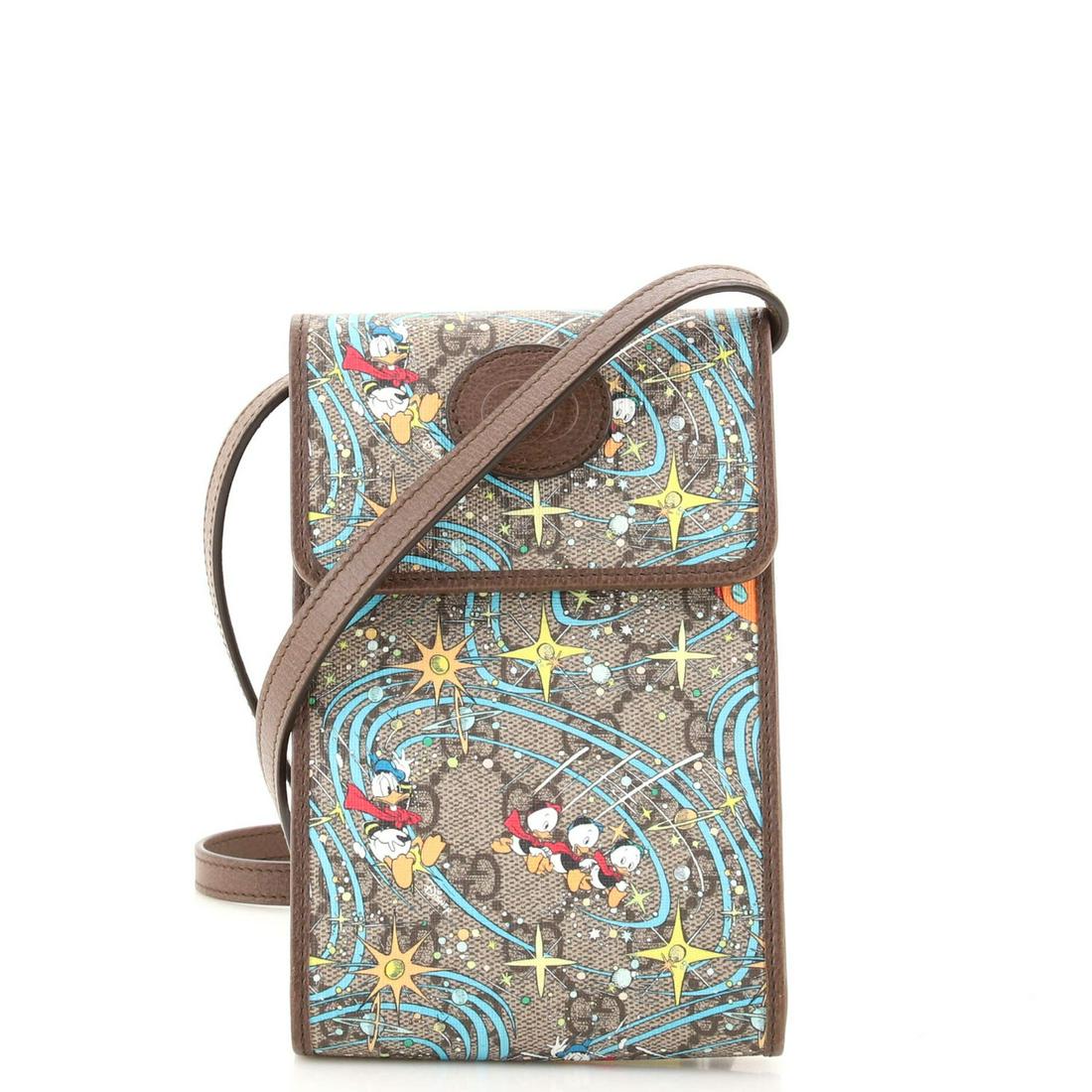 Gucci Disney Donald Duck Phone Case Crossbody Bag Printed Gg Coated Canvas