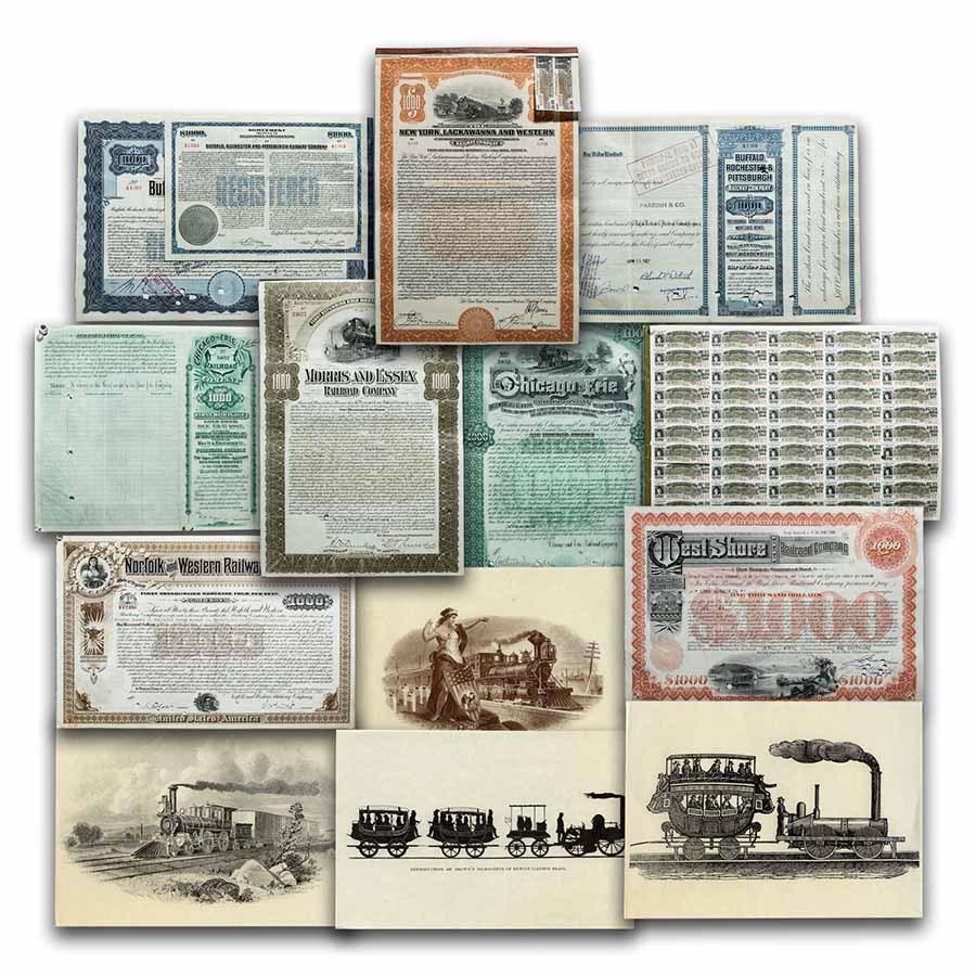 Railroad Collection 6 Different Bond Certificates
