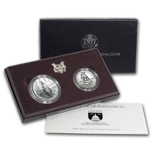 1989 2 Coin Congressional Set Bu (w/box & Coa)