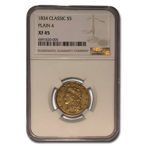 1834 $5 Gold Classic Head Half Eagle Plain 4 Xf 45 Ngc