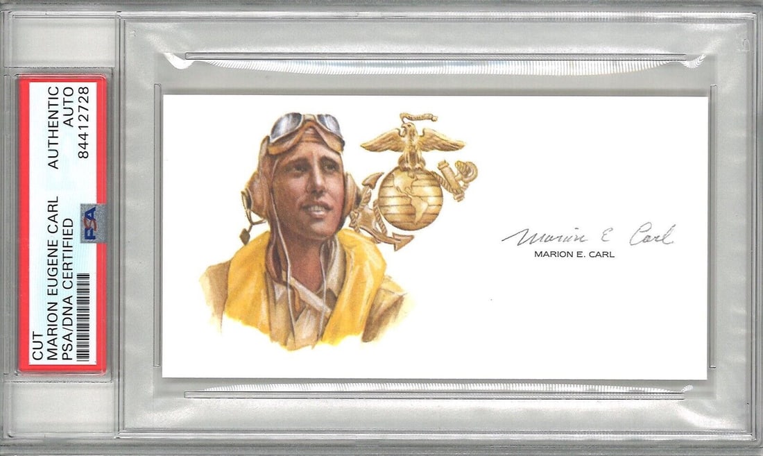 Marion Carl Signed Cut Signature Psa Dna 84412728 (d) Wwii Ace 18.5v ...