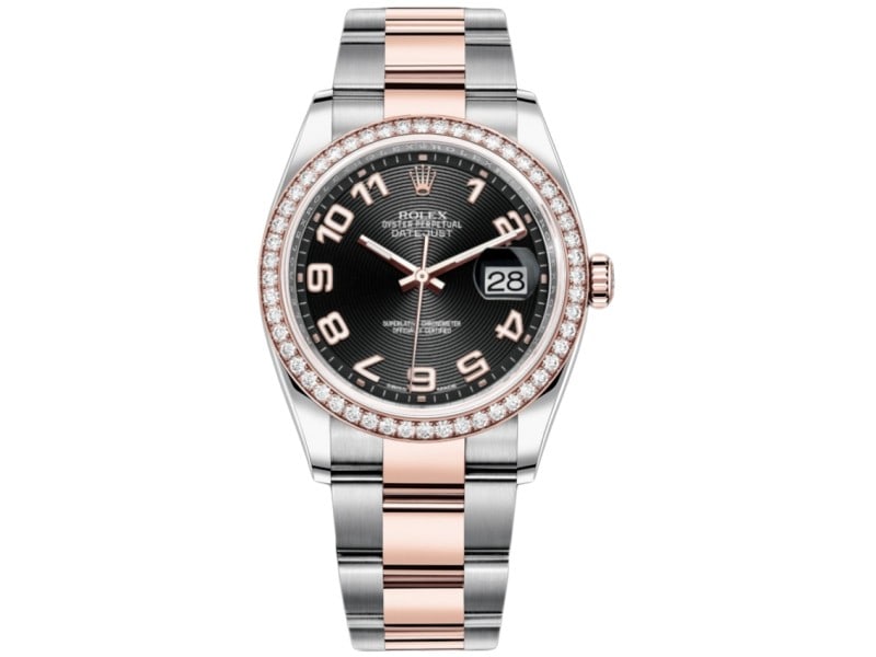 Rolex Datejust 36mm Two Tone Rose Custom Bezel Black Concentric Arabic ...