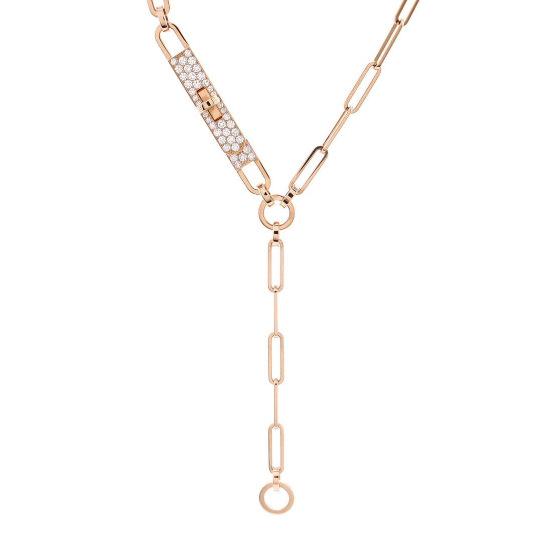 Hermes Kelly Chaine Lariat Necklace 18k Rose Gold And Pave Diamonds ...