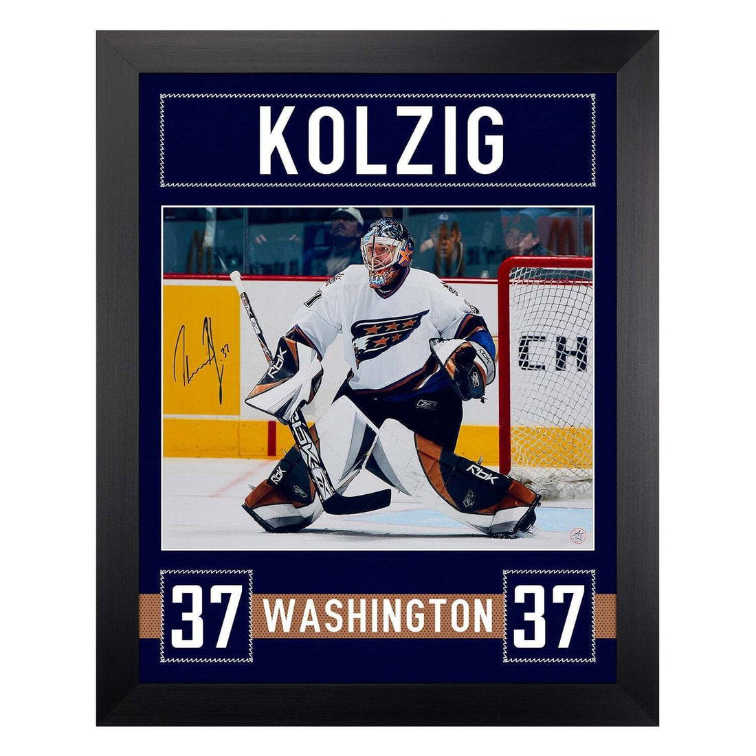 Olaf Kolzig Signed Washington Capitals Uniform Graphic 26x32 Frame Auction