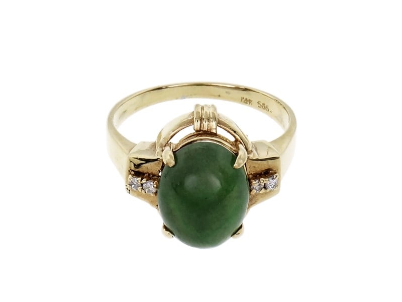 Natural Jadeite Jade Ring 14k Gold Diamond Gia Certified Auction
