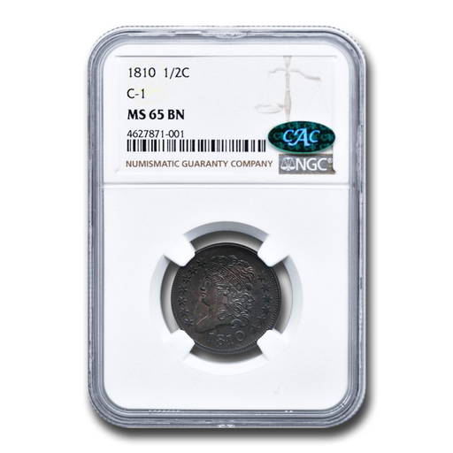 1810 Half Cent Ms 65 Ngc (brown,