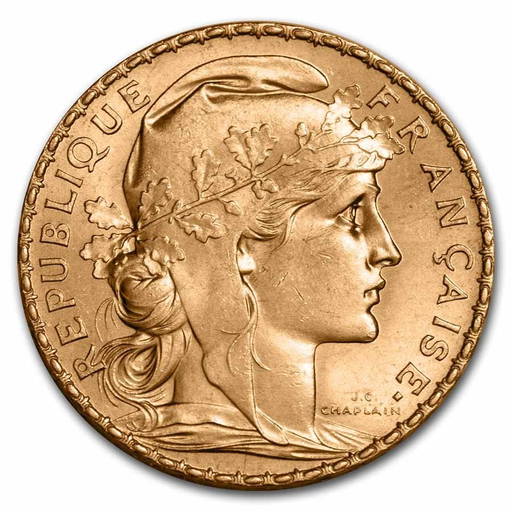 1899 1914 France Gold 20 Francs Rooster Avg