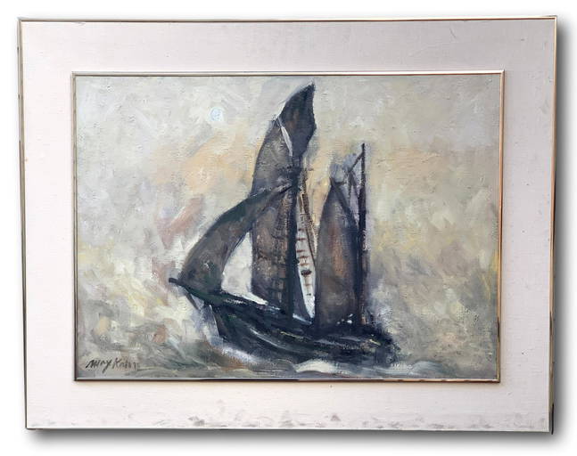 Max Kahn "trawler In The Fog" Oil On Canvas