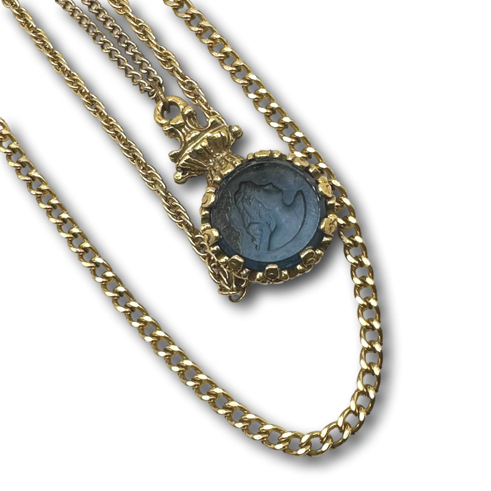 Goldette Triple Strand Blue Intaglio Necklace Auction