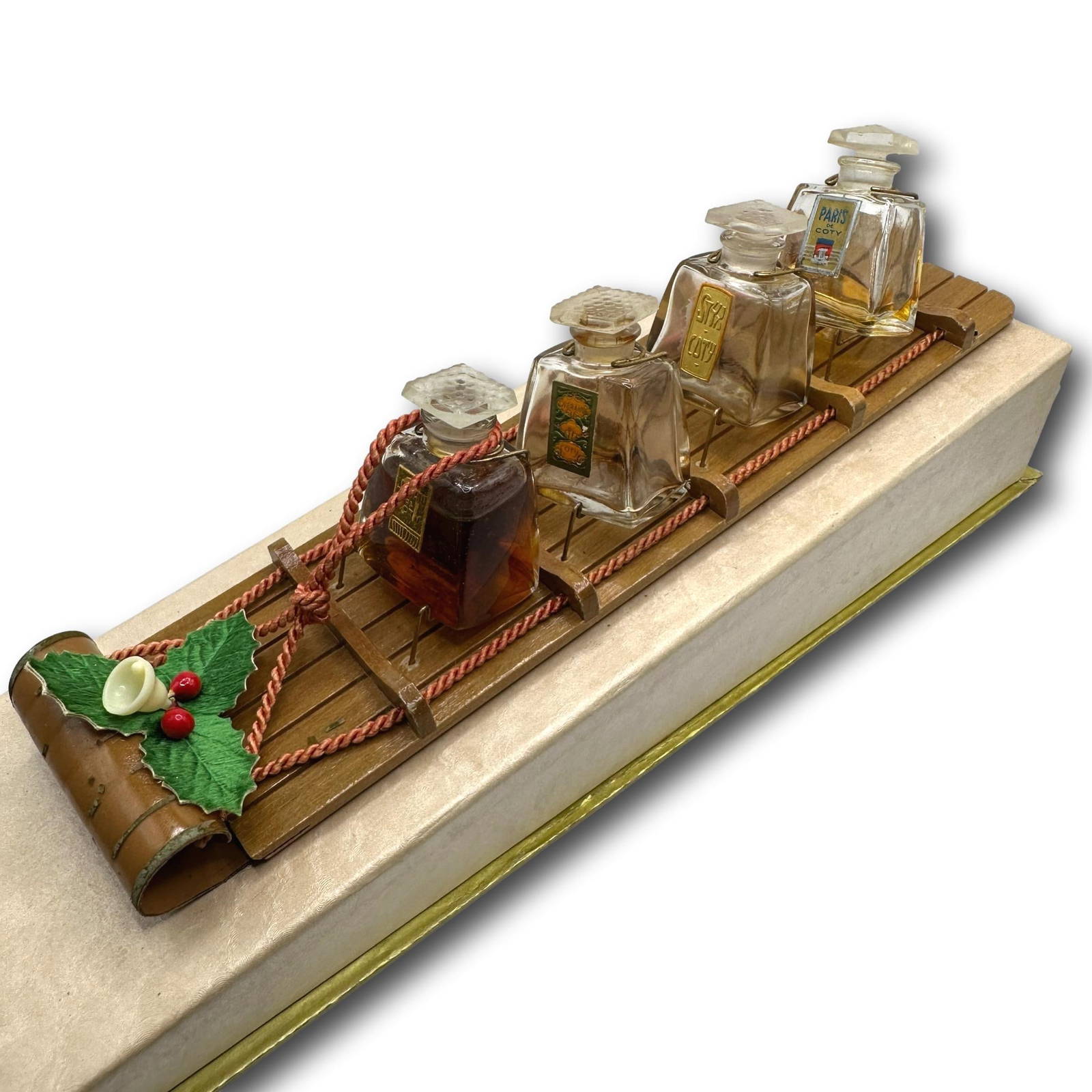 Vintage Coty Set Of 4 Mini Perfumes On A Sleigh In Presentation Box L ...