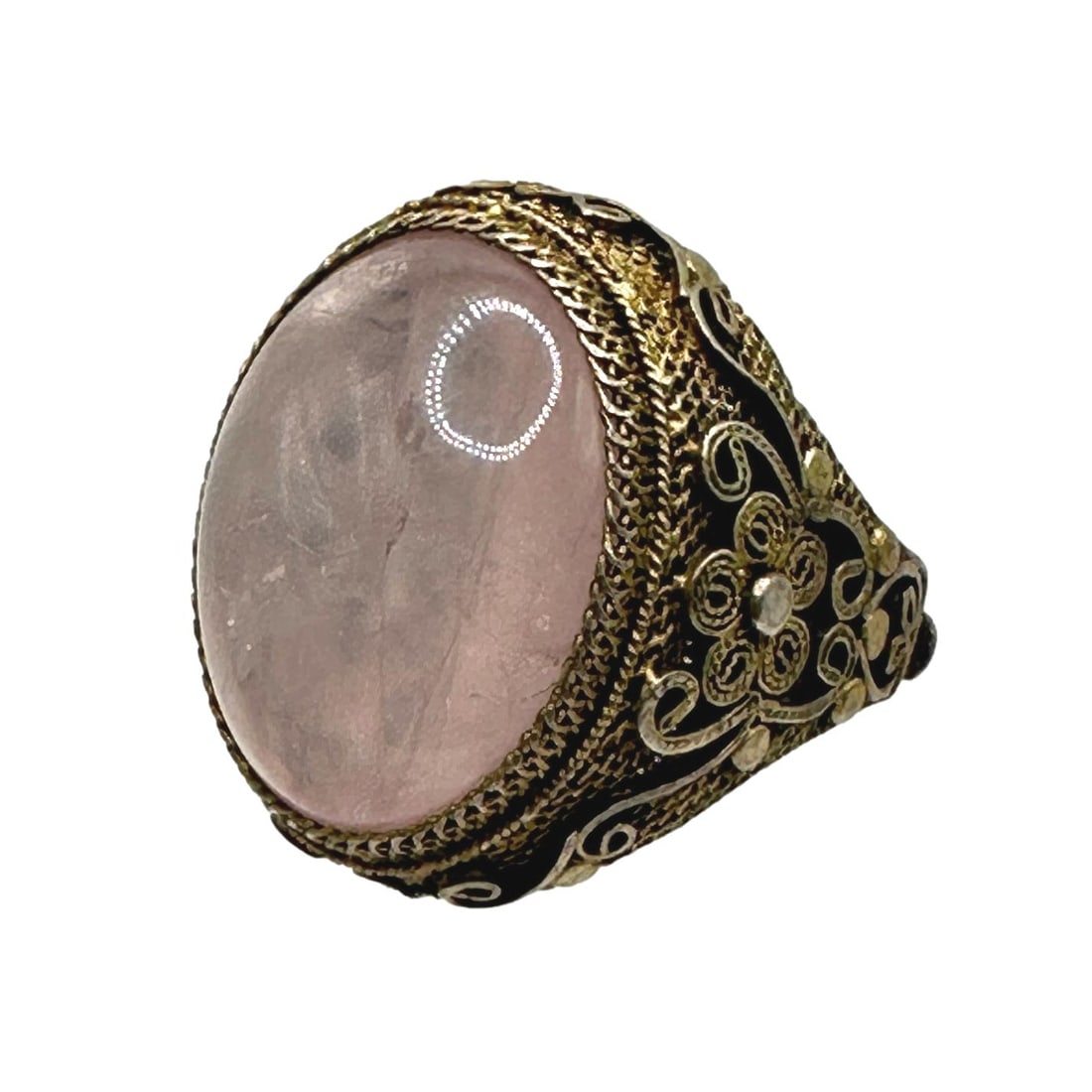 Vintage Chinese Silver Ring With Large Pink Cabochon Stone Auction