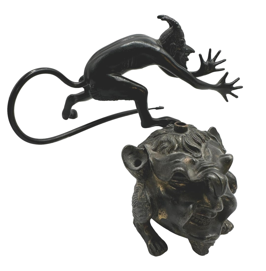 Metal Gargoyle Inkwell And Sculpture Auction