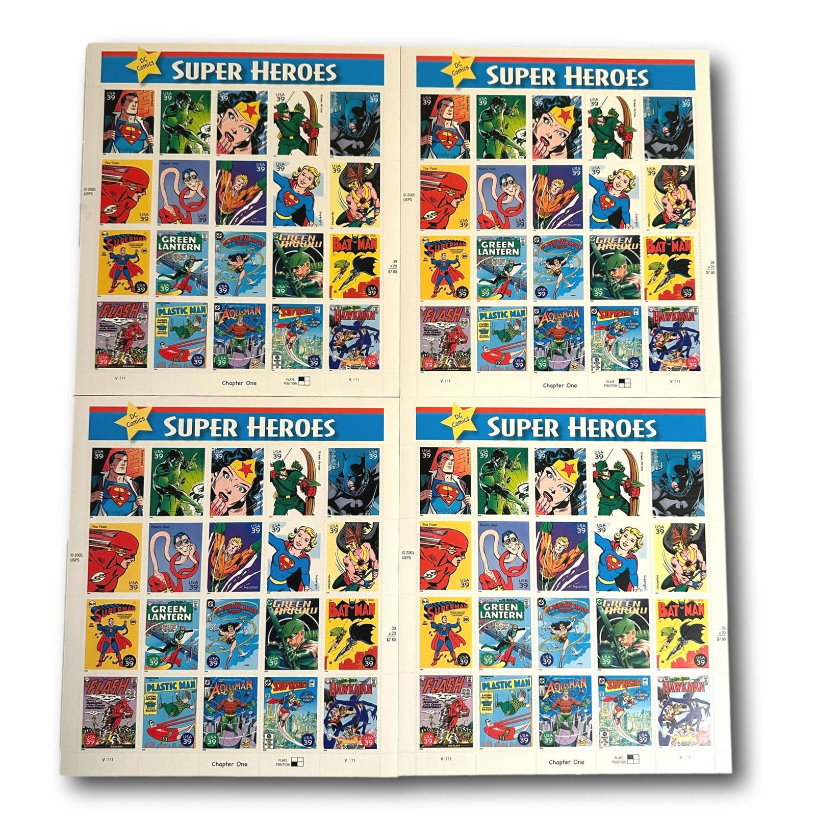 4 Sheets Of Us Postal Service Super Heroes Stamps Auction