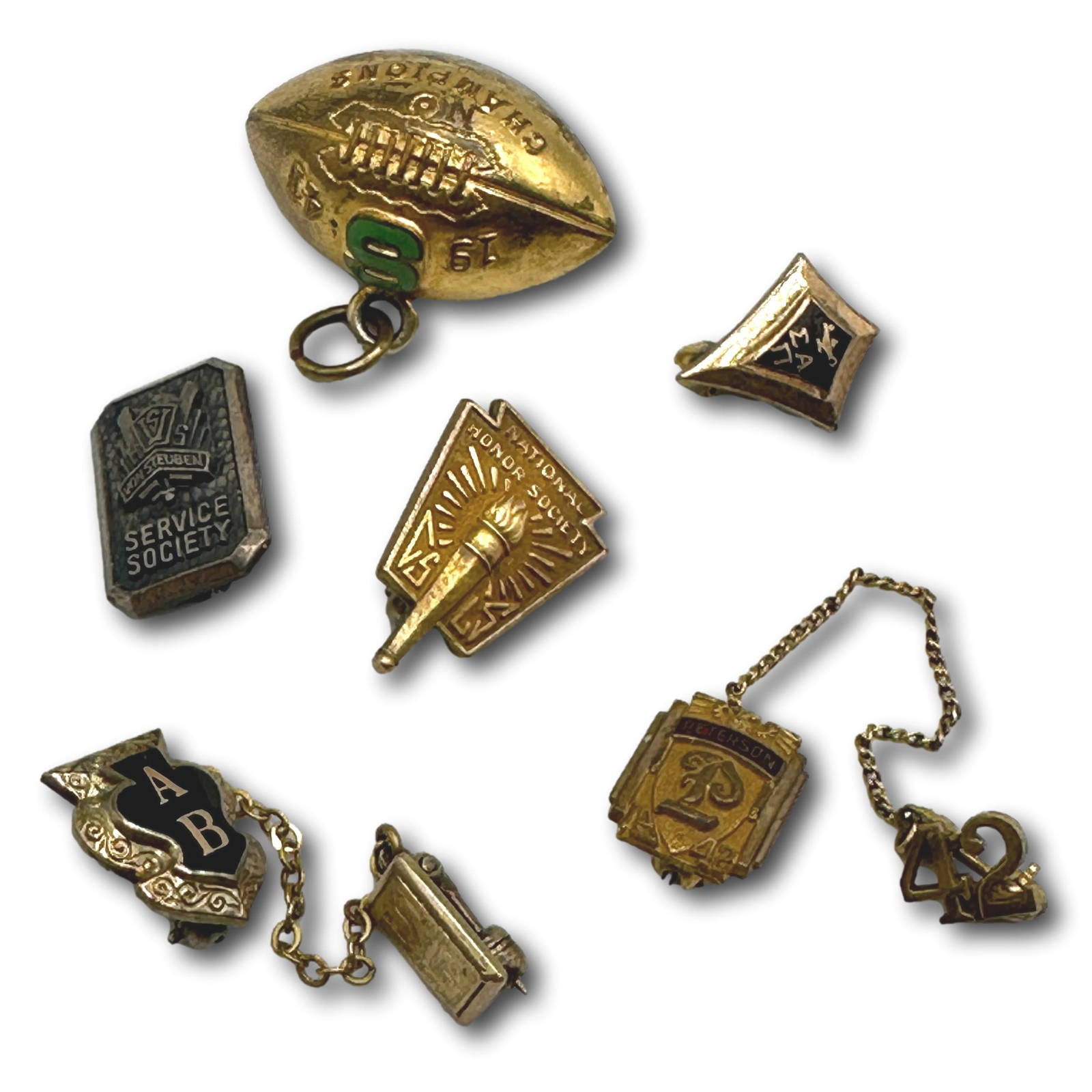 Scholastic & Sorority/fraternity Pins With Champion Football Charm Auction
