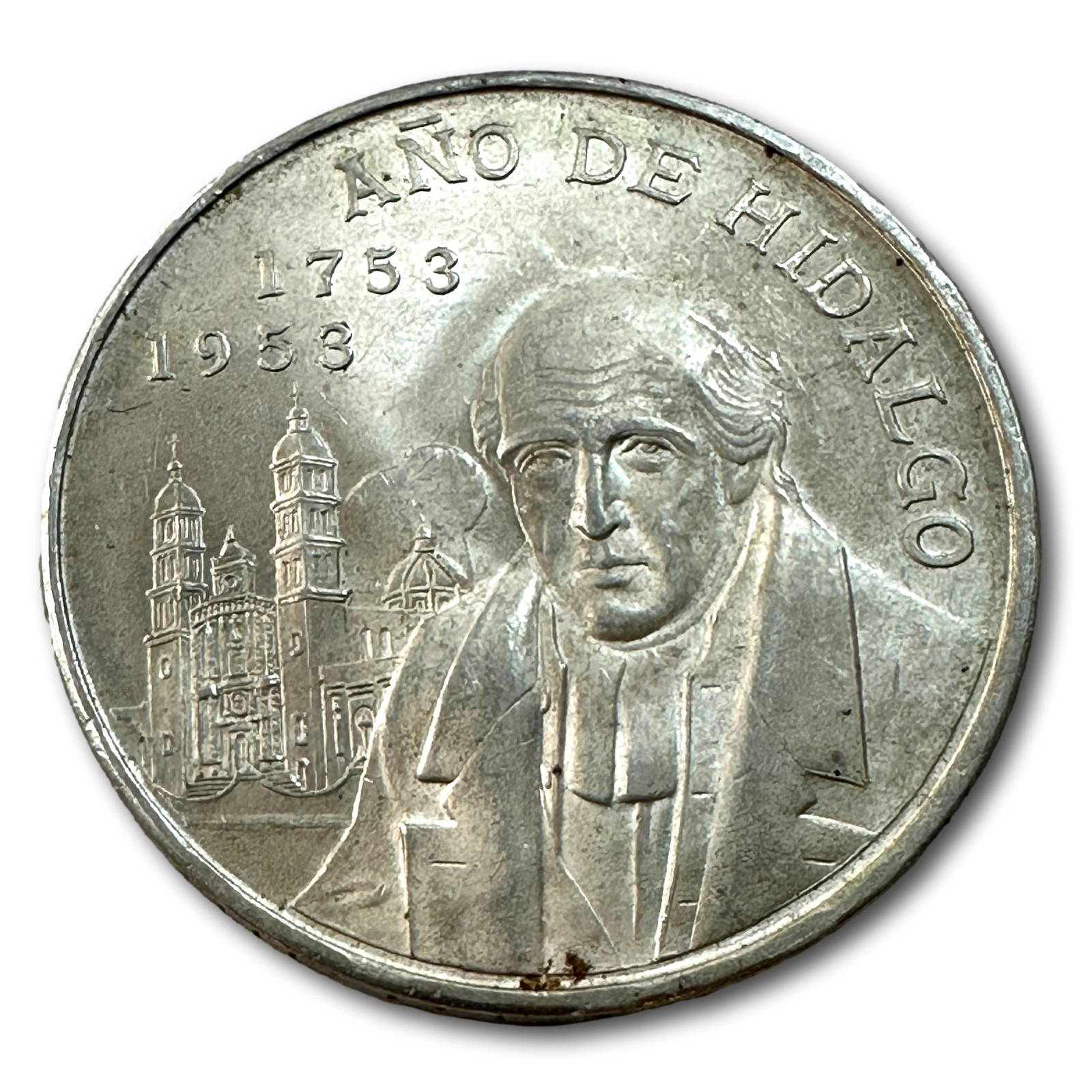 1953 5 Pesos Hidalgo Bicentennial 27 Grams .720 Silver Coin Auction