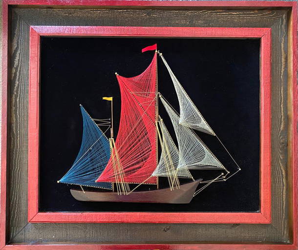 Framed Ship String Art on Black Velvet , 39" x 33" (#0418) on Jun 20 ...