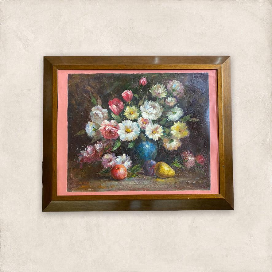 R. Wilcox, Flowers & Fruit. Framed Original Oil Painting, 28â€™ x 35â ...
