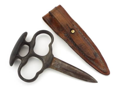 Very Rare English Wwii Push Dagger By Robinson With Leather Scabbard.