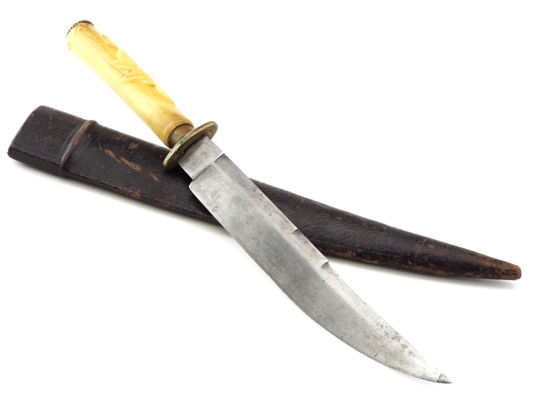 Unusual Antique Gamblers Knife. Fine Carved Handle Auction