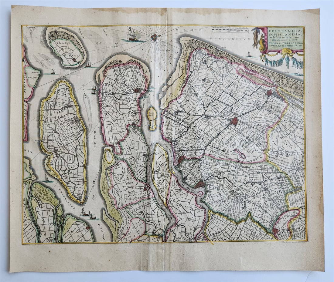 1640 Delfland Schieland Netherlands Map By Willem Blaeu Antique Authentic Auction