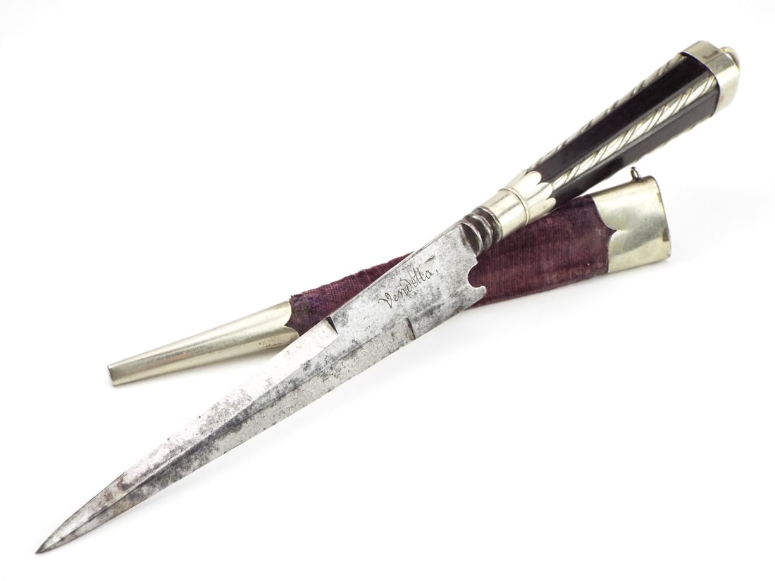 Rare 18th C. Italian Vendetta Knife Dagger With Silver Mounts Auction