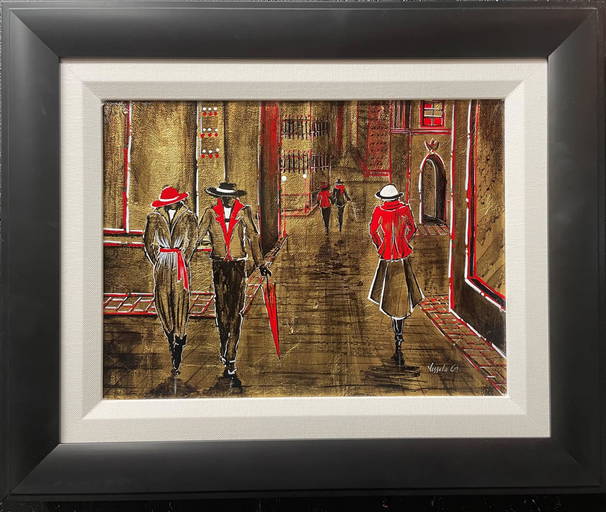 Vessila Kolibarova"boulevard Walk" Hand Signed Oil With Gold Leafing!