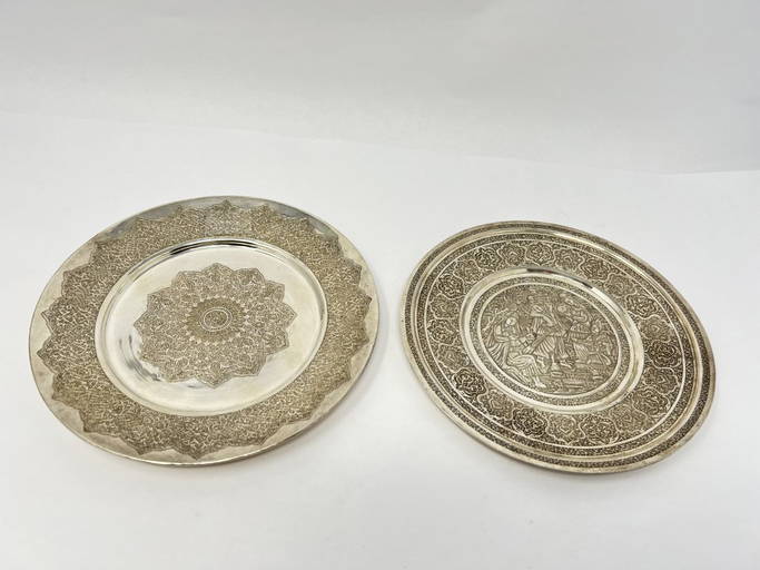 Two Engraved Solid Silver Plates, Marked "84"