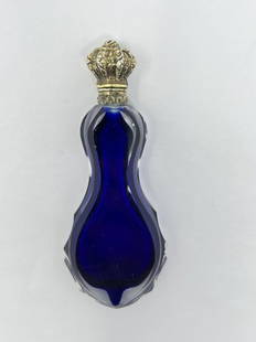 Antique Silver Mounted Cobalt Blue Glass Perfume