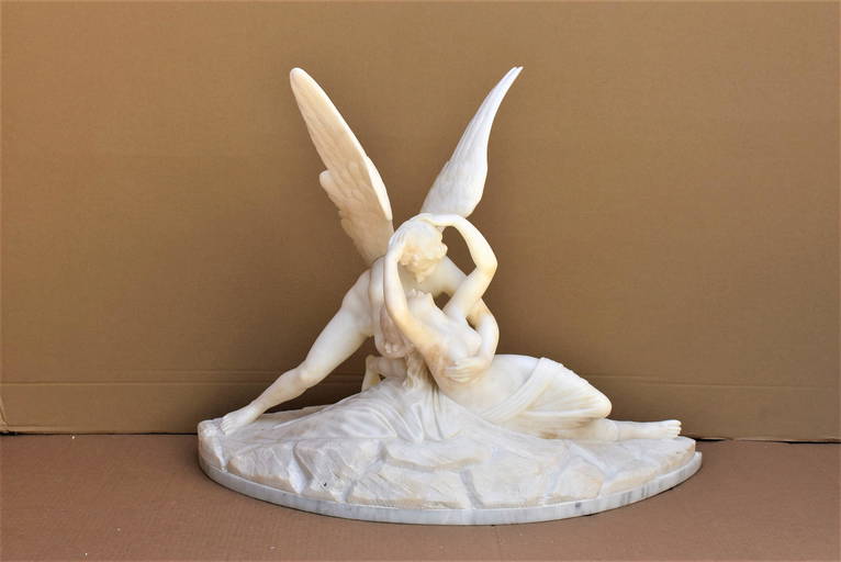 Antique Alabaster Model After Canova's " Psyche Revived By Cupid's Kiss"
