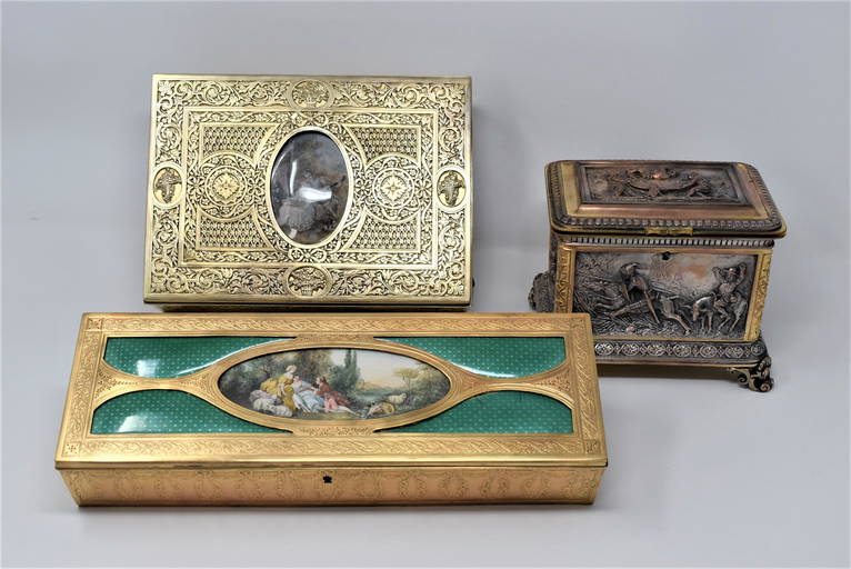 Grouping Of Large Antique French Gilt Brass Dresser Boxes