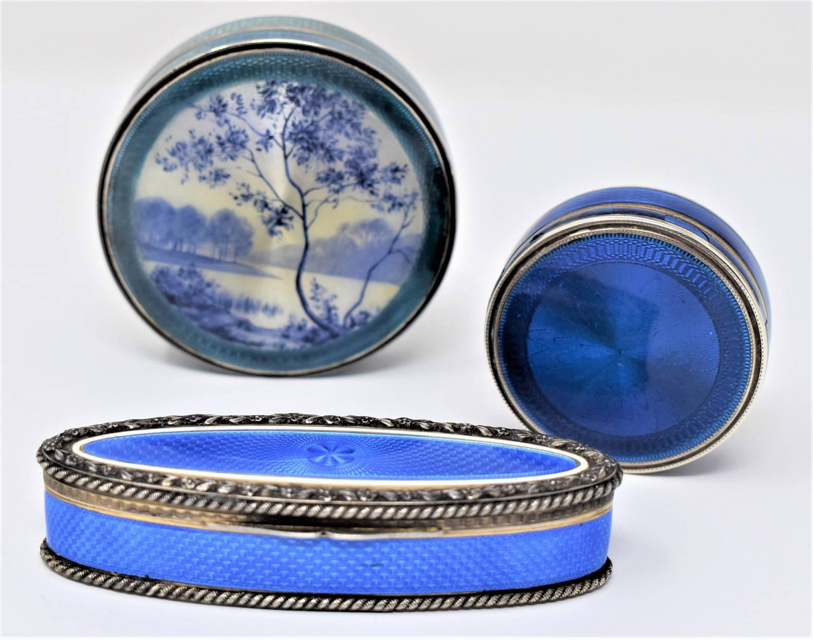 Three French Silver And Guilloche Enamel Boxes Auction
