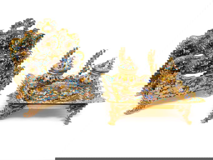 Antique Gilt Bronze And Champleve Enamel Inkstand And Letter Rack ...