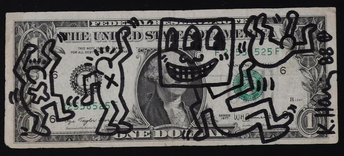 Keith Haring (Reading, - 1990 New York, ) (attributed to), Dollar Bill ...