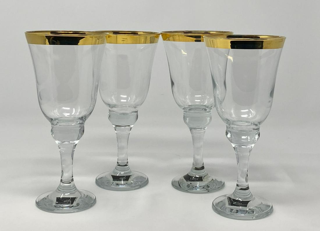 Set Of Four Gold Rimmed Crystal Circleware Goblets
